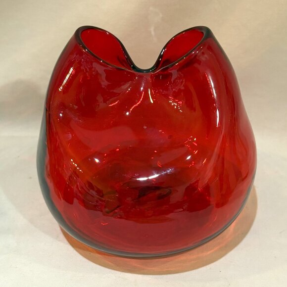 BLENKO | Accents | Vintage Blenko Ruby Red Glass Pinched Top Vase As Is ...